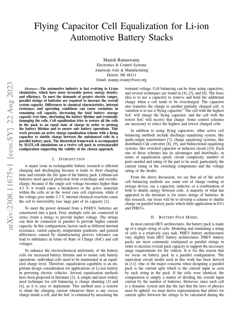 Flying Capacitor Cell Equalization For Li-Ion Automotive Battery Stacks | PDF | Capacitor ...