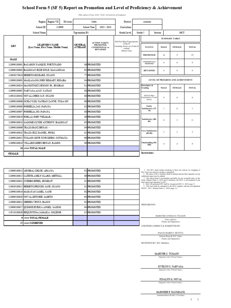 SF5_2023_Grade 5 - MCT | PDF