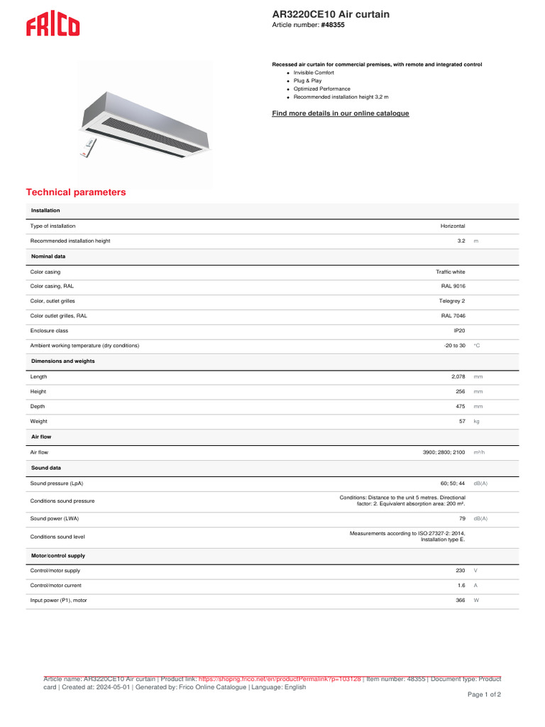 Frico AR3220CE10 Air curtain | PDF | Humidity | Applied And ...