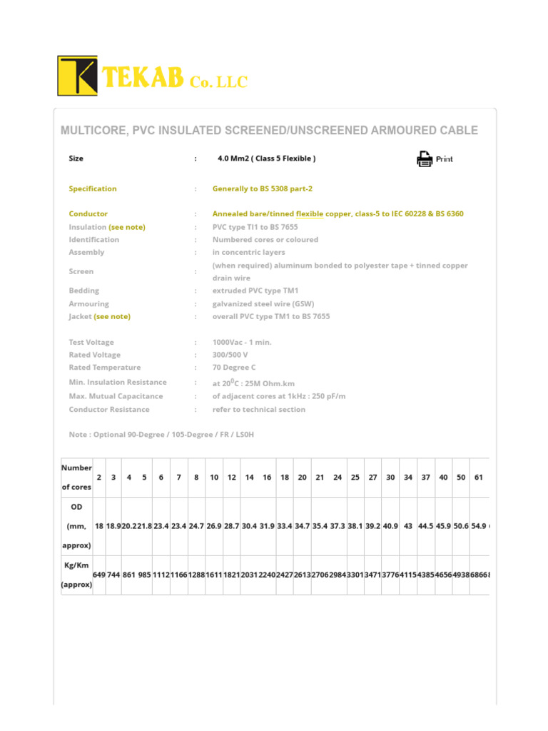 PVC Insulated, 4.0mm2 Tekab | PDF | Science & Mathematics | Computers