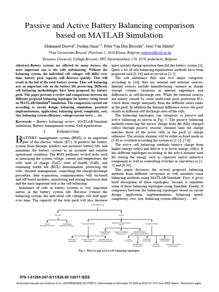 Passive and Active Battery Balancing Comparison Based On MATLAB Simulation | PDF | Transformer ...