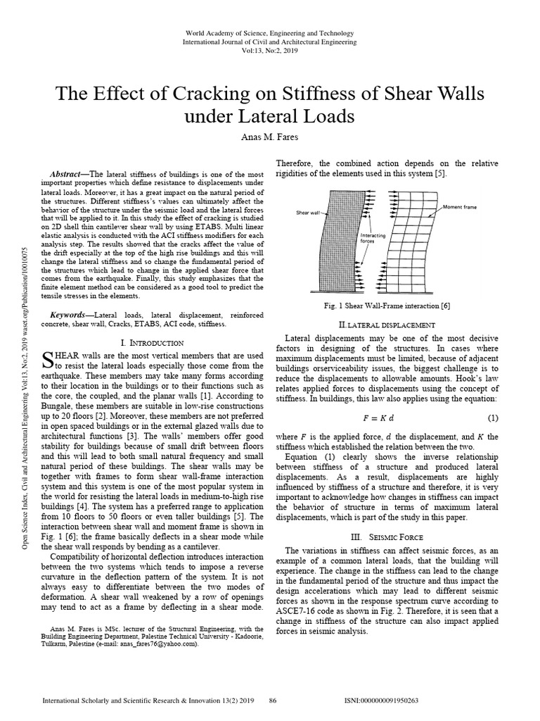 The Effect of Cracking On Stiffness of Shear Walls Under Lateral Loads ...
