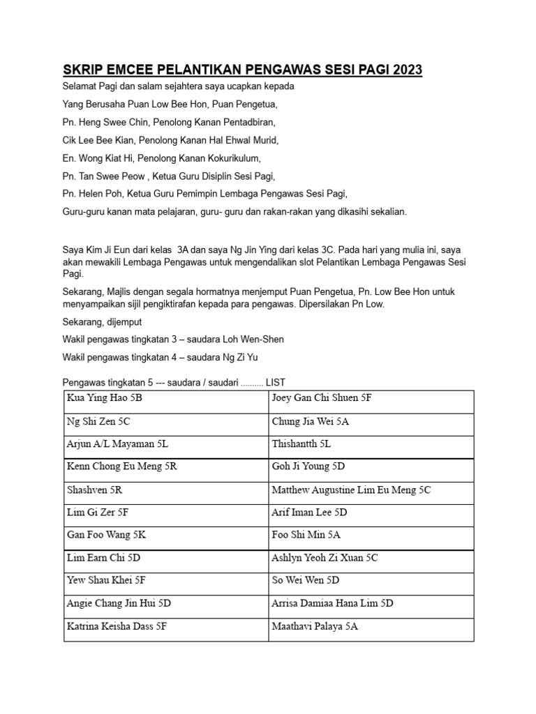 Pelantikan Emcee Script | PDF