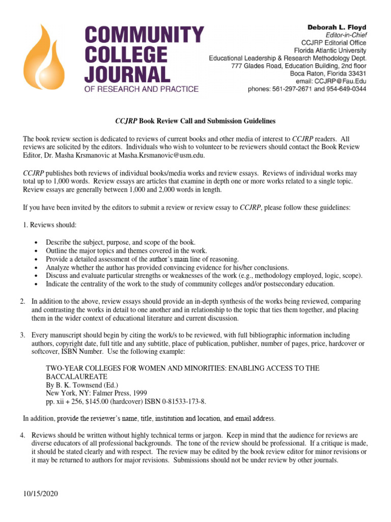 Book Review Guideline From Community College Journal Research and ...