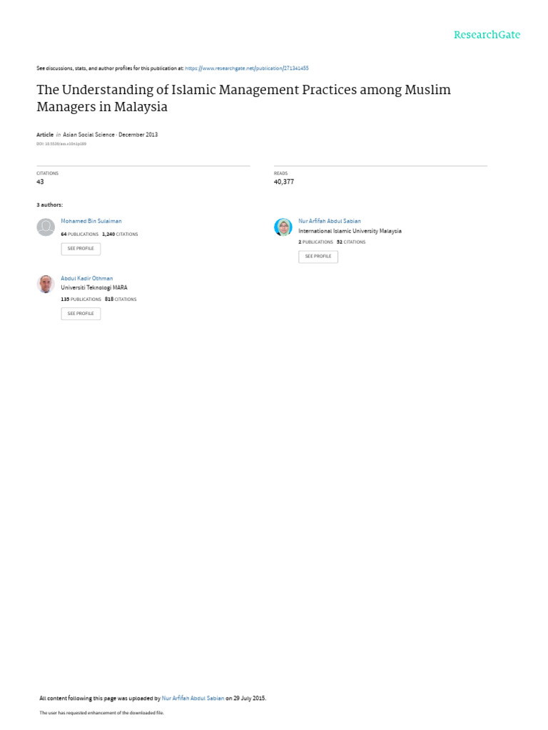 The Understanding of Islamic Management Practices Among Muslim Managers ...