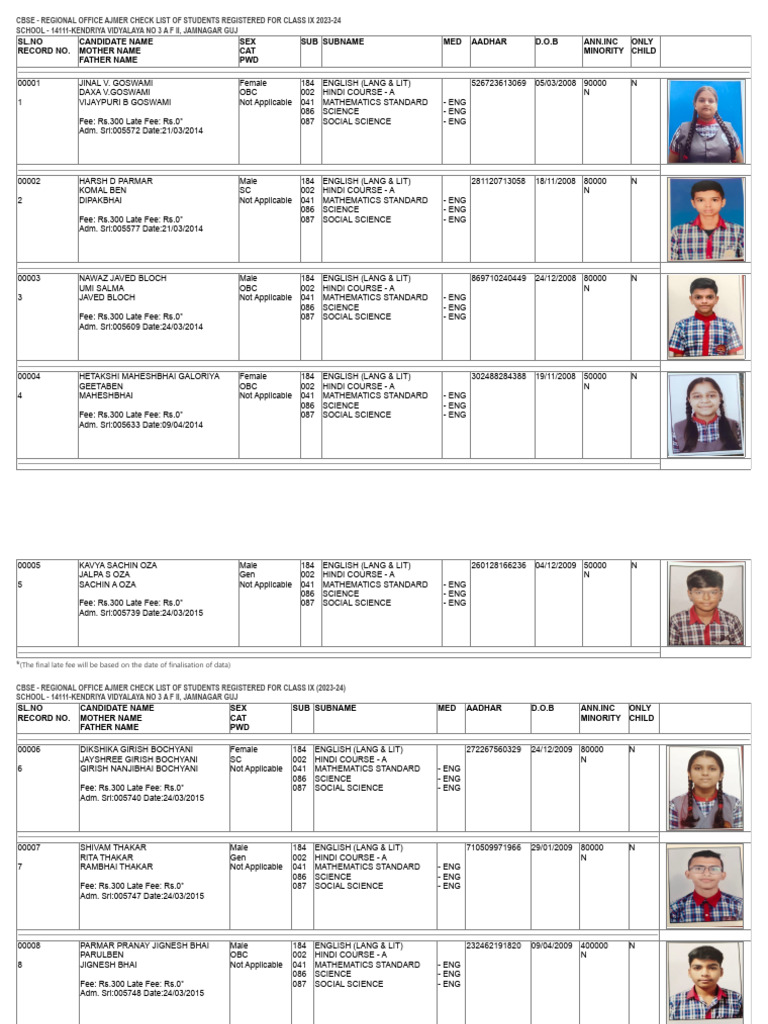 Ix Registration Sheet 2023-24 | Download Free PDF | Science | Secondary ...