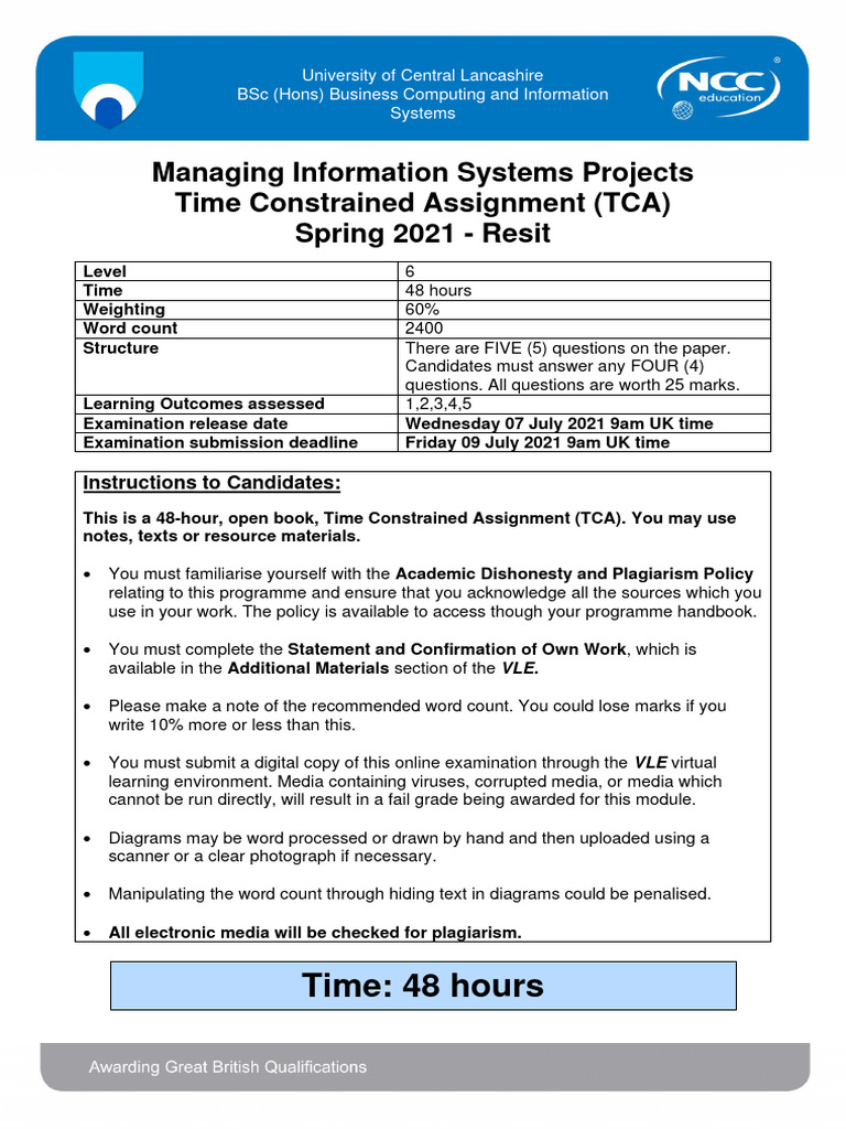 MISP TCA Resit Spring 2021 | PDF | Project Management | Plagiarism