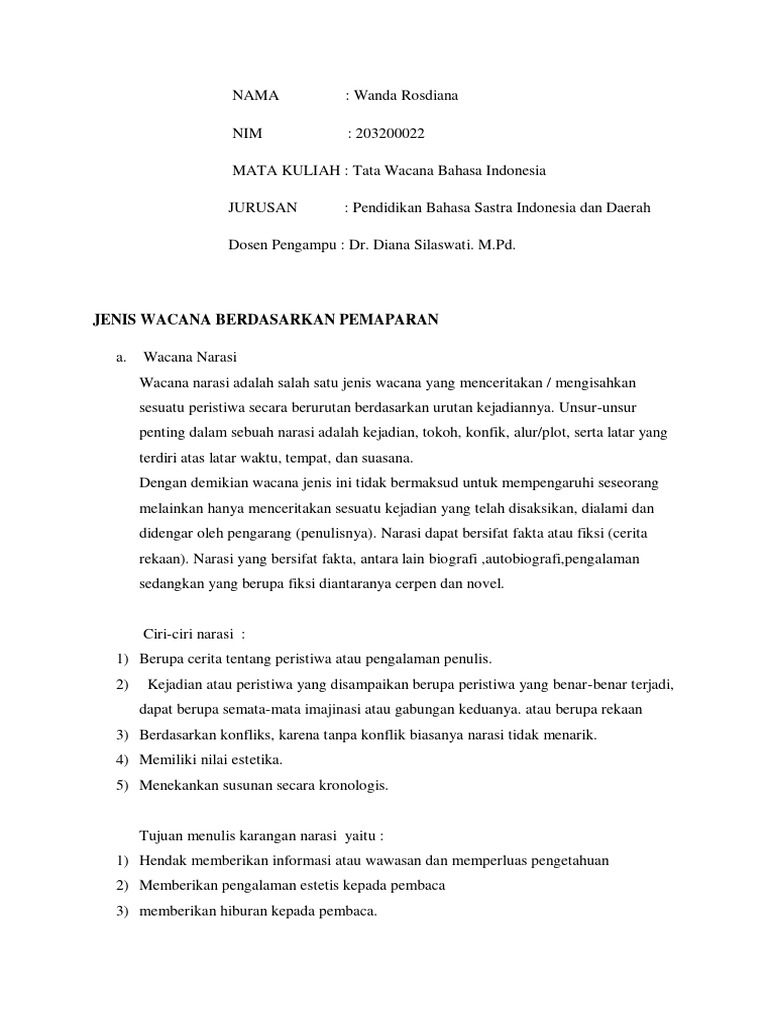 Wandarosdiana-5a-Tugas Sesi 9-Tata Wacana B Indonesia | PDF | Seni & Disiplin Bahasa | Kajian ...