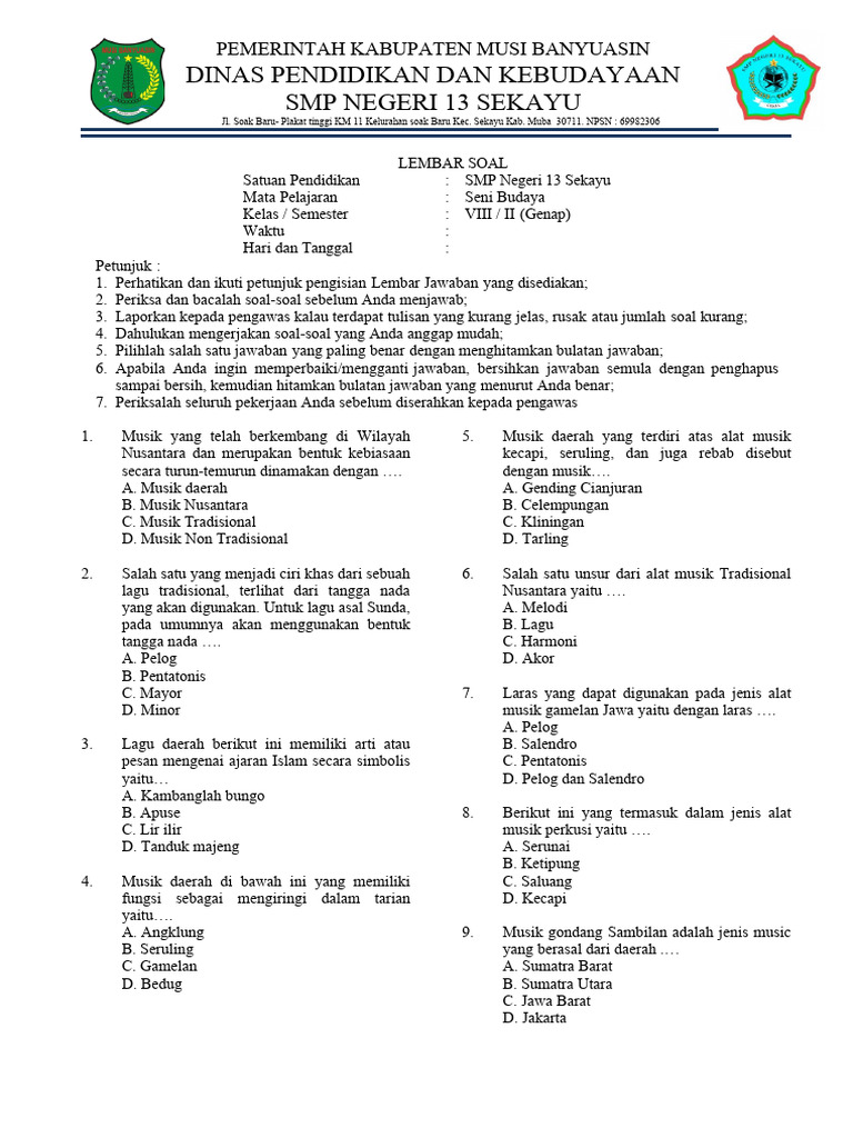 Soal Senbud Kelas 8 Semester Genapp | PDF