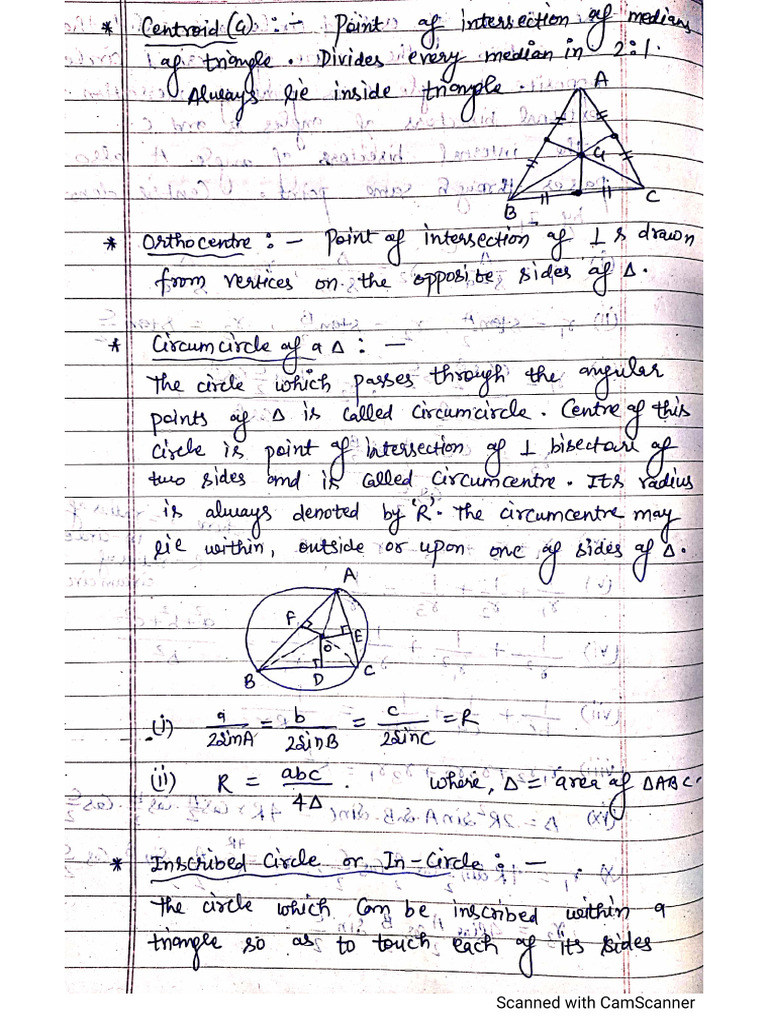 Notes Centre of Triangles | PDF