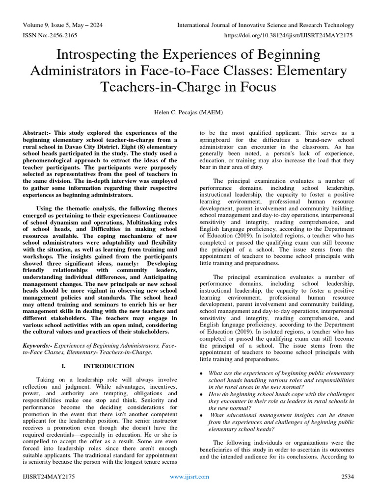 Introspecting The Experiences of Beginning Administrators in Face-to ...