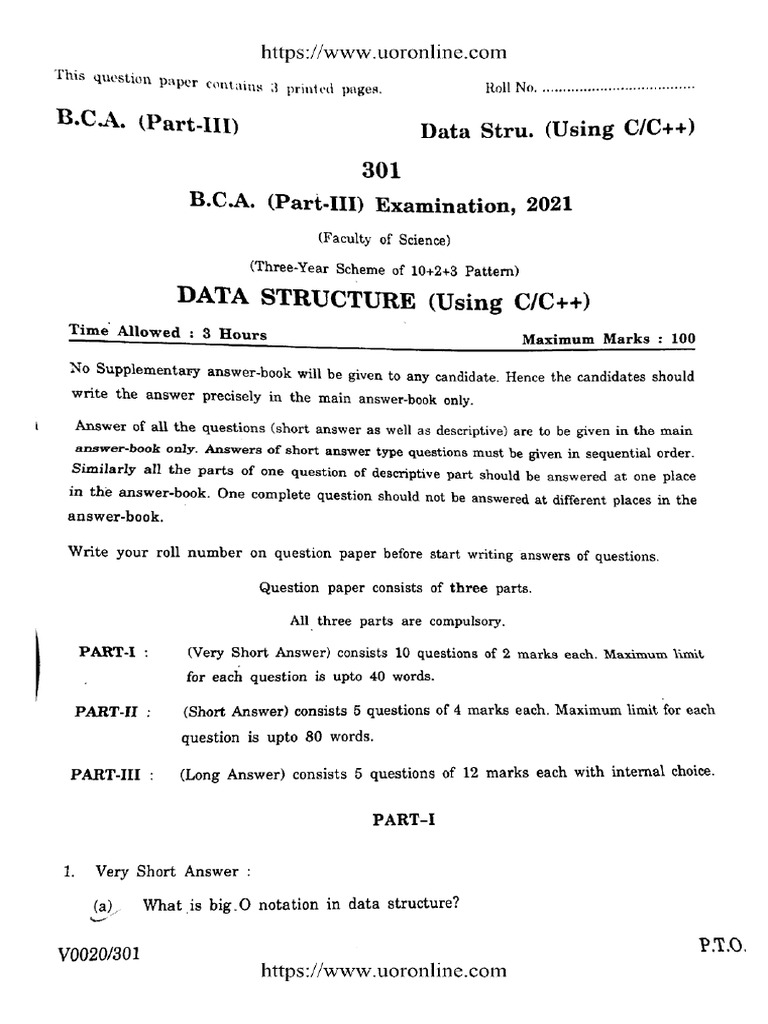 Bca Part 3 Data Structure Using C Cpp 301 2021 Pdf 0671
