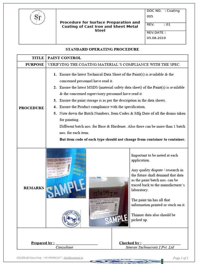 Coating Procedure - Sop 05 Paint Control | PDF | Paint | Specification (Technical Standard)