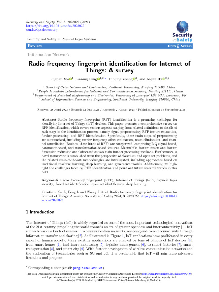 Radio Frequency Fingerprint Identification for Int | Download Free PDF | Receiver Operating ...