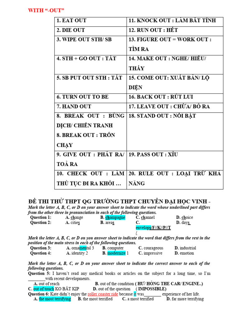 Common Phrasal Verbs with "Out" | PDF | Rainbow