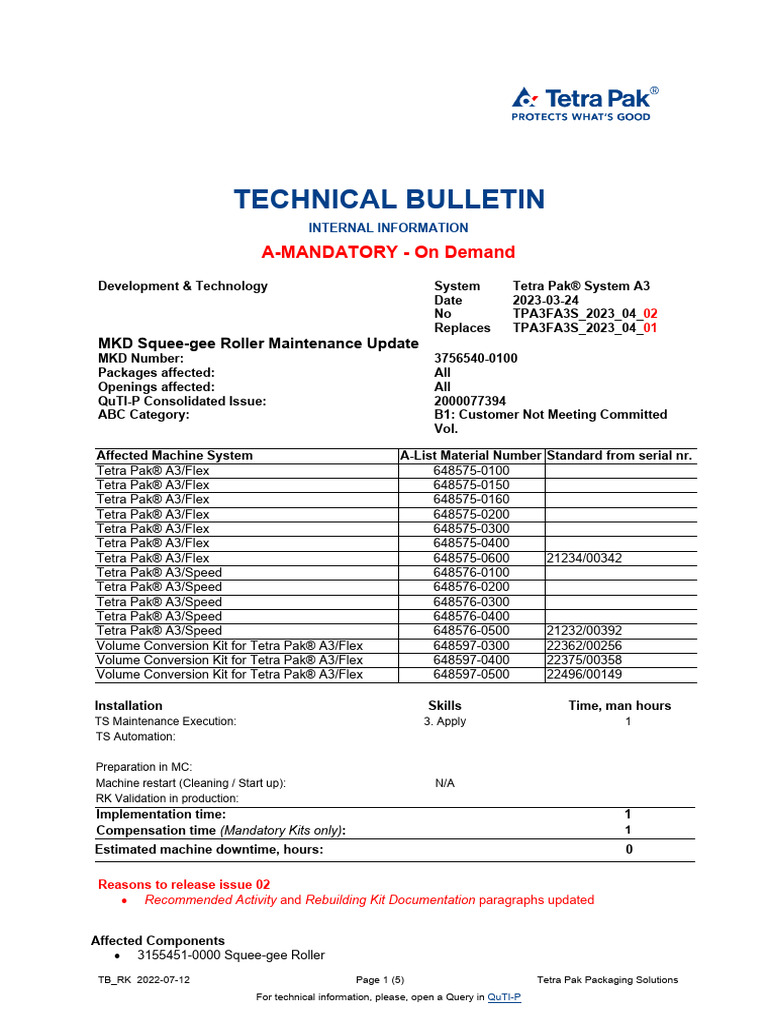 Technical Bulletin - MKD Squeegee Roller Maintenance Update | PDF ...