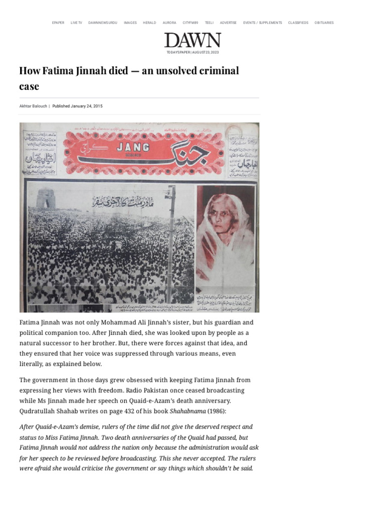 How Fatima Jinnah Died - An Unsolved Criminal Case | PDF | Muhammad Ali ...