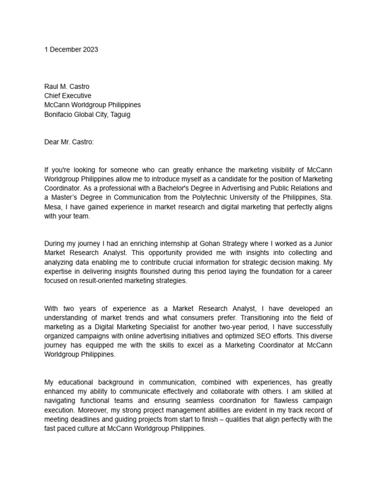 Jao - Unsolicited Application Letter - PURPCOMM | PDF | Marketing ...