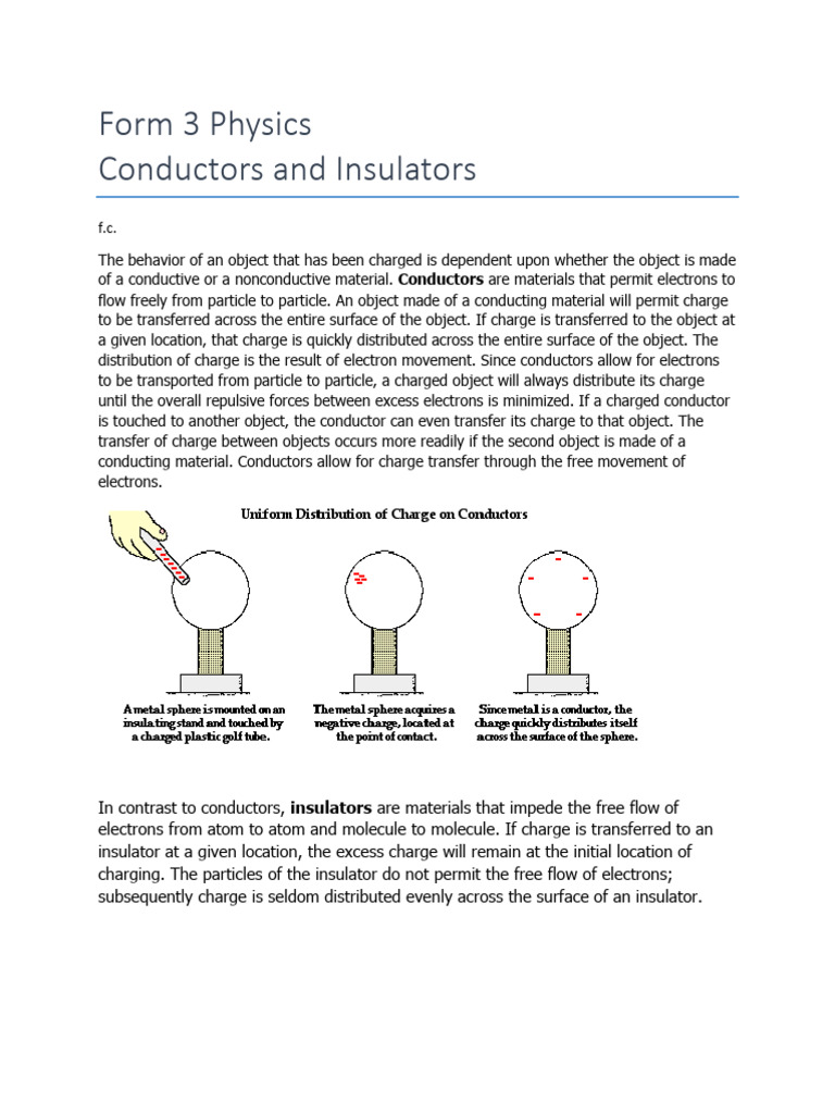 Form 3 Physics Insulators and Conductors | Download Free PDF ...