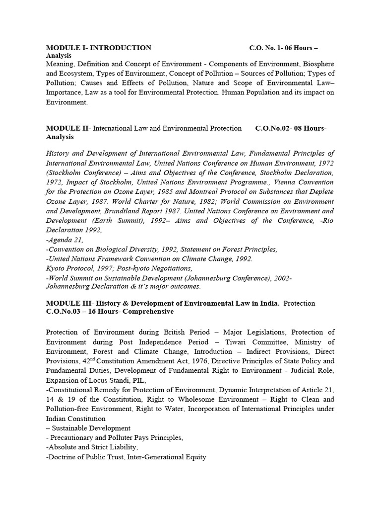 Syllabus - Env Law | PDF | Tort | Environmental Law