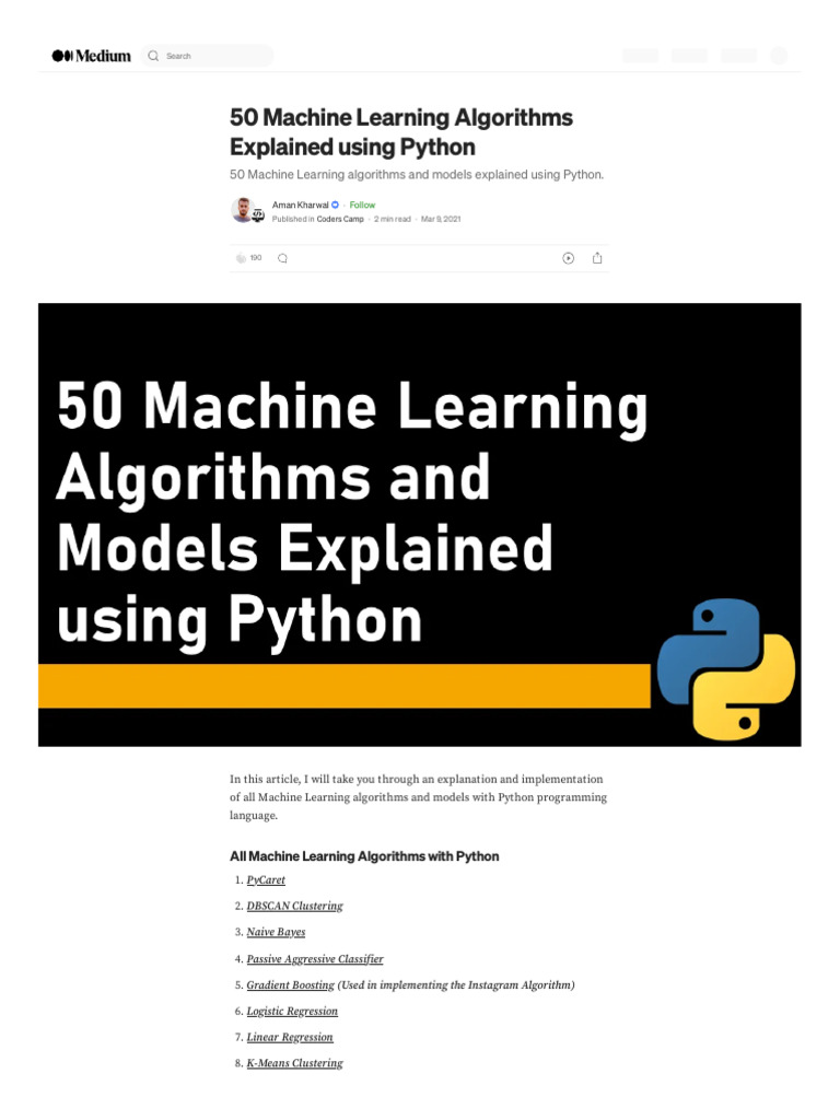 50 Machinelearning Algorithm With Python Pdf Machine Learning