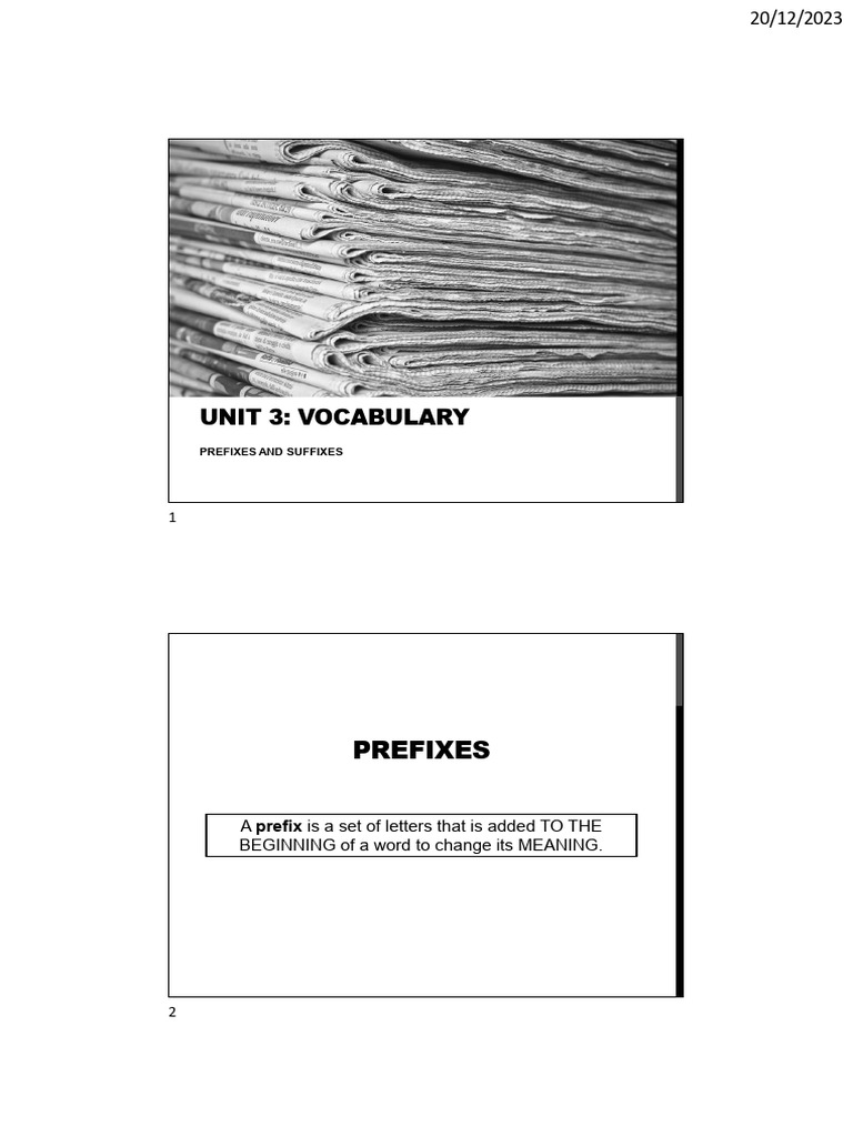 Prefixes and Suffixes | PDF | Semantic Units | Language Mechanics