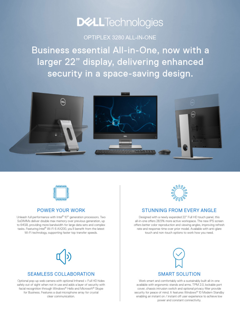 Optiplex 3280 All in One Spec Sheet | PDF | Solid State Drive | Touchscreen