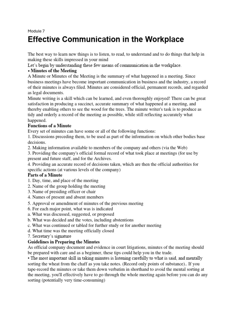Module 7 Effective Communication in the Workplace | PDF | Memorandum | Communication