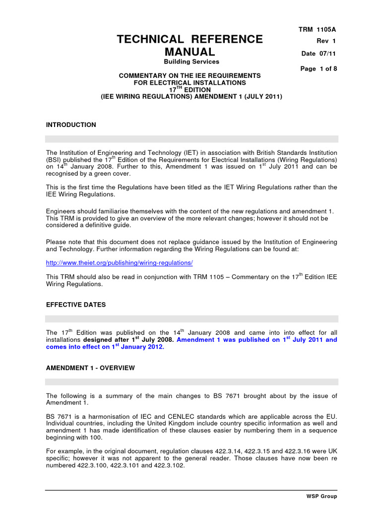 TRM 1105A Commentary On The 17th Edition IEE Wiring Regs Amendment 1 ...