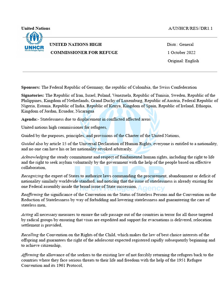 Draft Resolution - Gabriel | PDF | United Nations High Commissioner For ...
