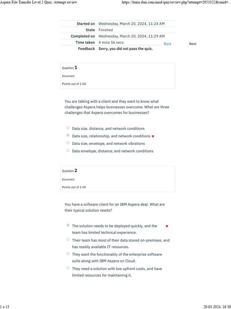 Aspera File Transfer Level 2 Quiz Attempt Review - NEW2 | PDF | Cloud ...