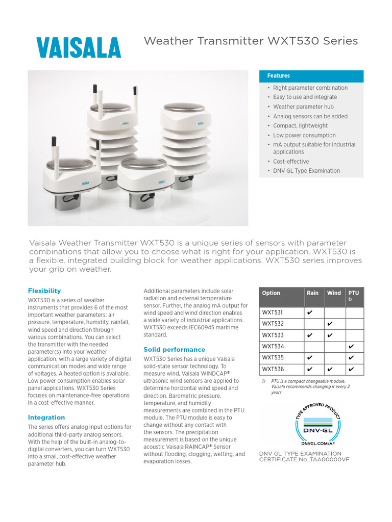 Vaisala WXT530 Weather Transmitter Series | PDF | Sensor | Precipitation