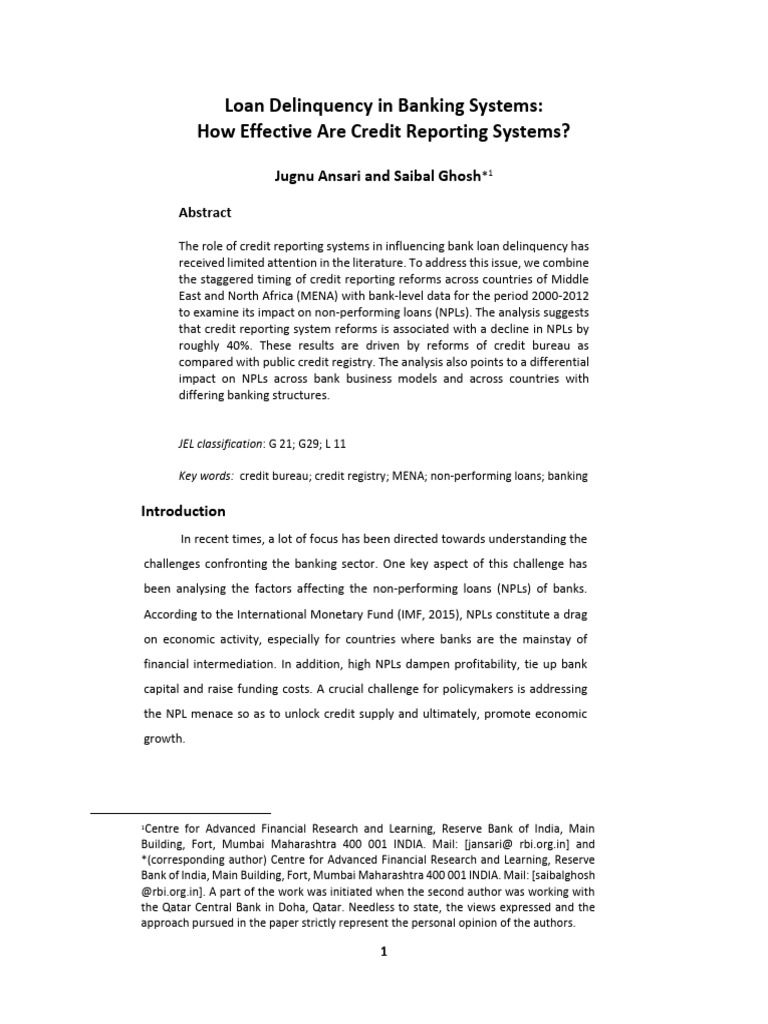 621201790033PMLoan Delinquency in Banking Systems | PDF | Credit ...