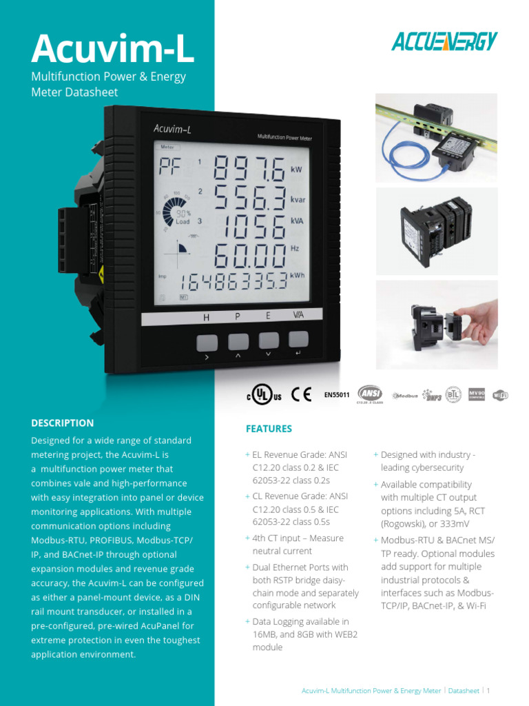 Datasheet - Acuvim-L Multifunction Power and Energy Meter | PDF | Ac Power | Programmable Logic ...