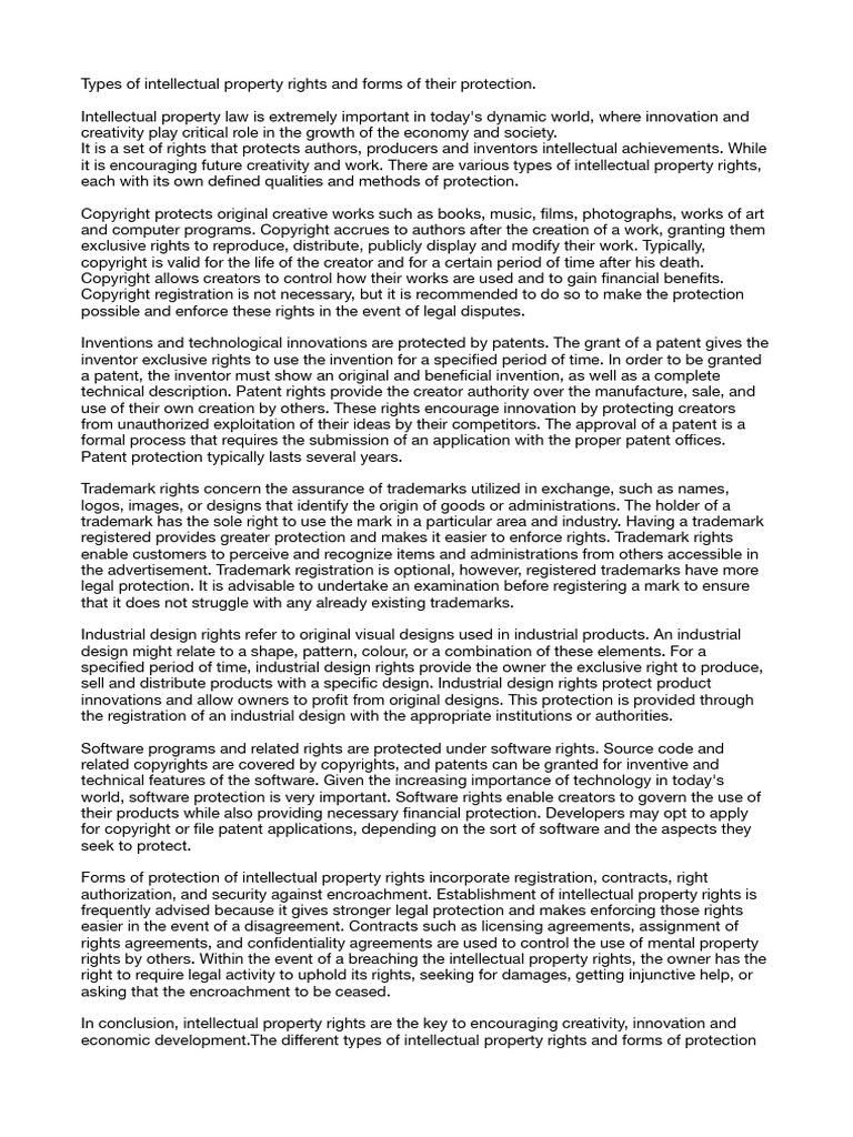 Types of Intellectual Property Rights and Forms of Their Protection ...