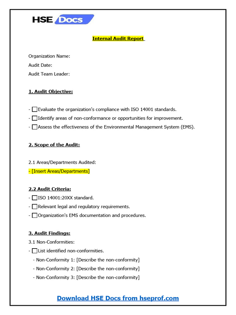 Internal Audit Report For ISO 14001 | PDF | Audit | Business