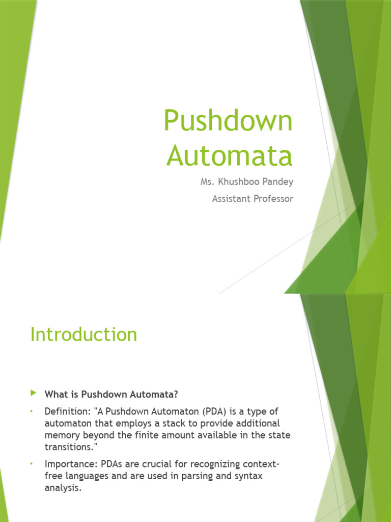 Pushdown Automata Presentation | PDF | Automata Theory | Mathematical Logic