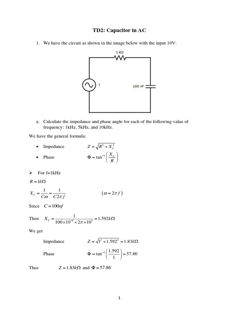 TD2 Analog Filter. Capacitor in AC | PDF | Electrical Impedance | Electrical Circuits