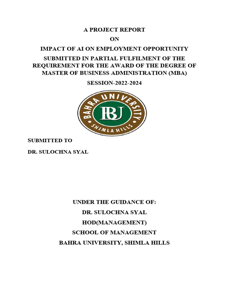Project Report On The Impact of Ai On Employment | PDF | Artificial ...
