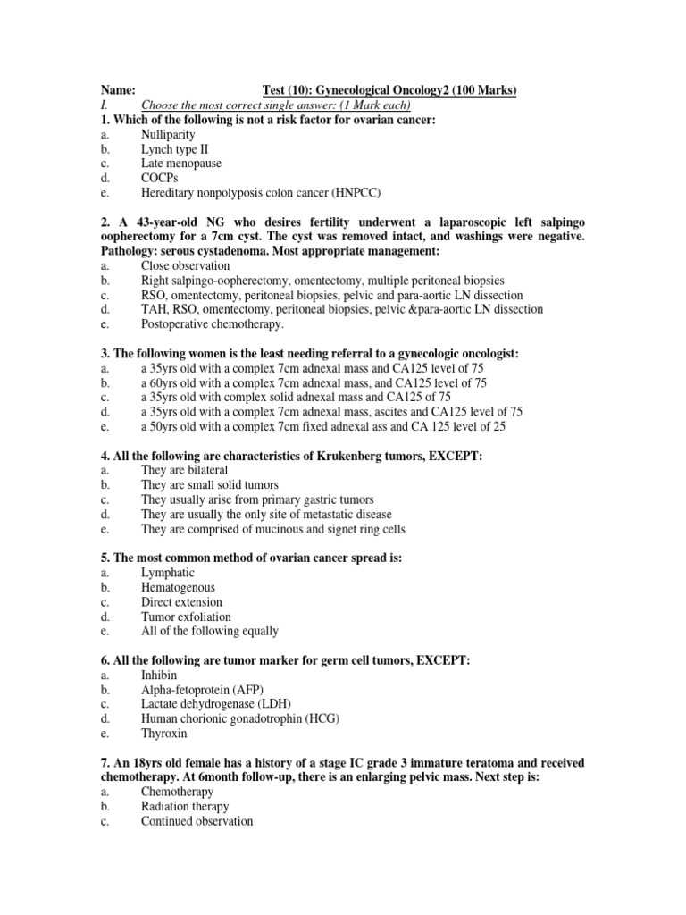 Test 10 Gyn 2022 Oncology2 | PDF | Ovarian Cancer | Neoplasms