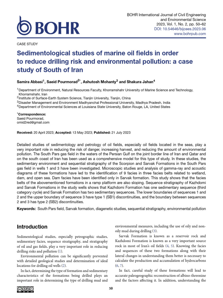 Sedimentological Studies of Marine Oil Elds in Order To Reduce Drilling Risk and Environmental ...