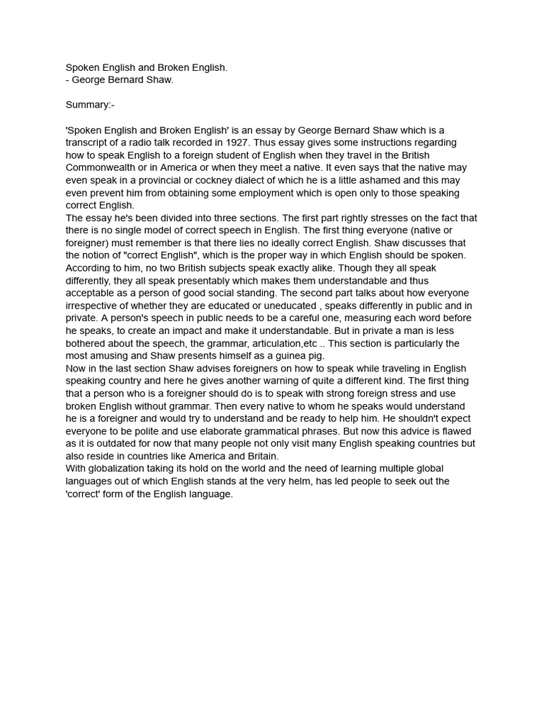 Spoken English and Broken English Summary. | PDF | English Language ...