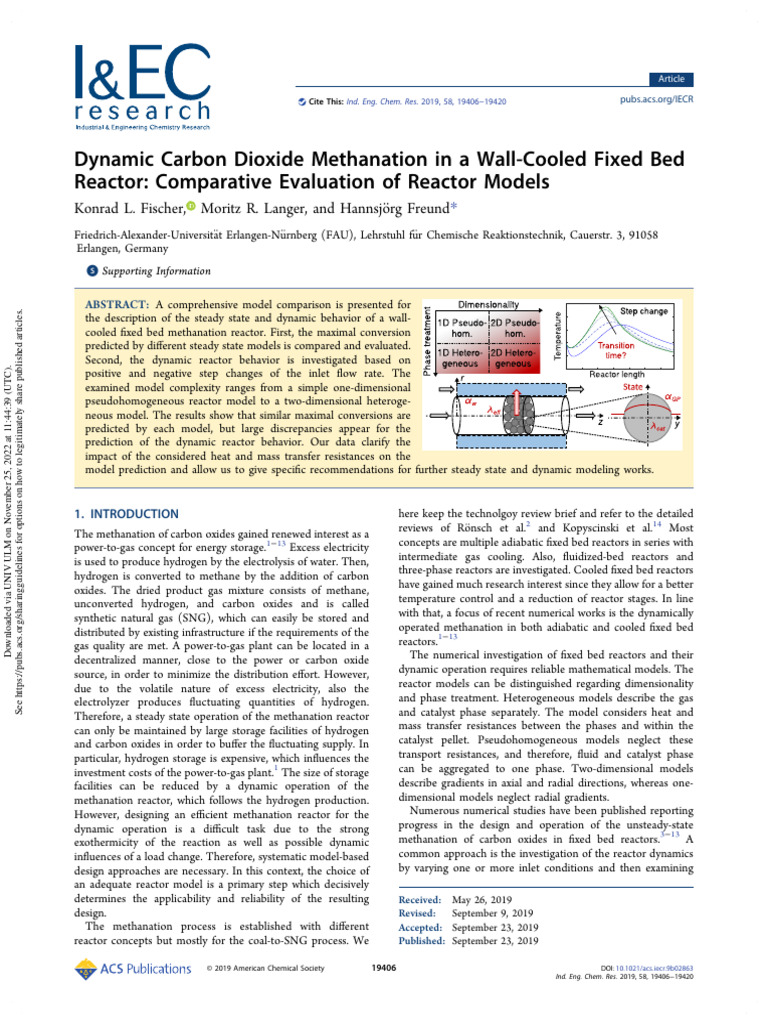 2019 Fischer - Dynamic CO2 Methanation in A Wall-Cooled Fixed Bed Reactor-Comparative Evaluation ...