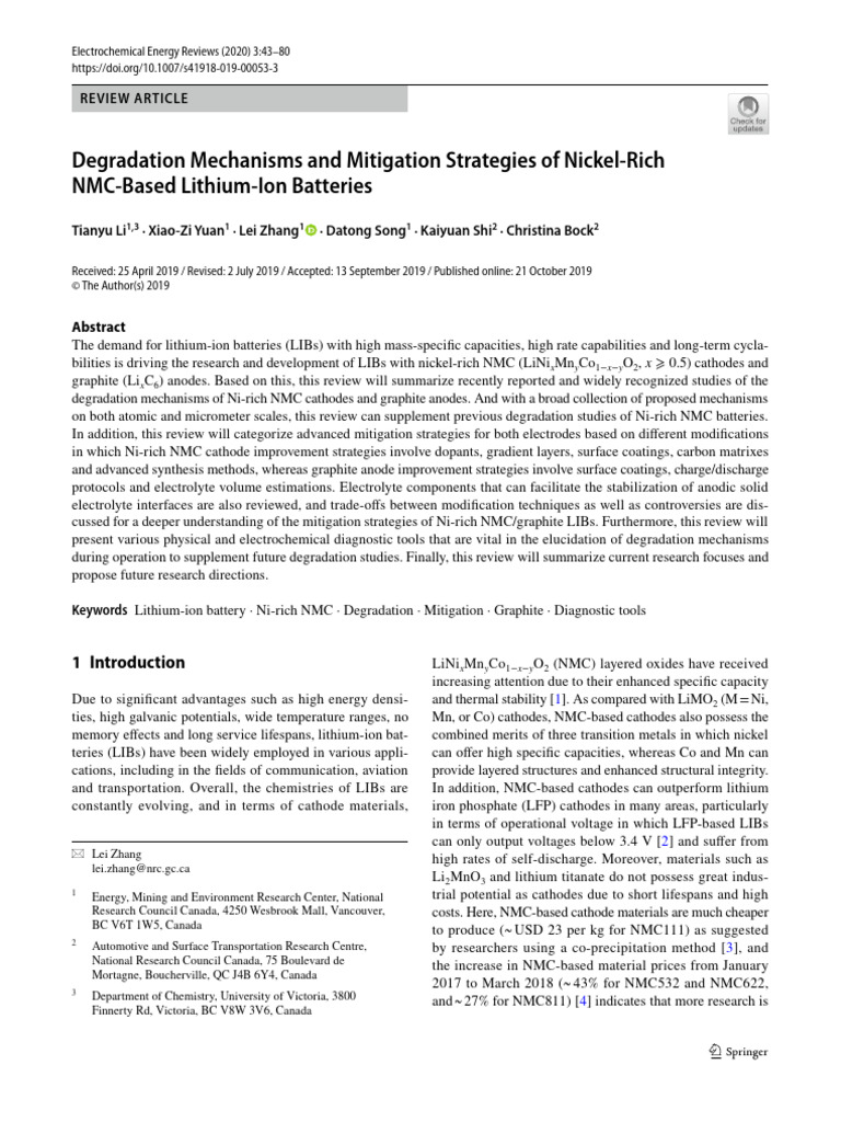 Degradation Mechanisms and Mitigation Strategies of Nickel Rich NMC Based Lithium Ion Batteries ...