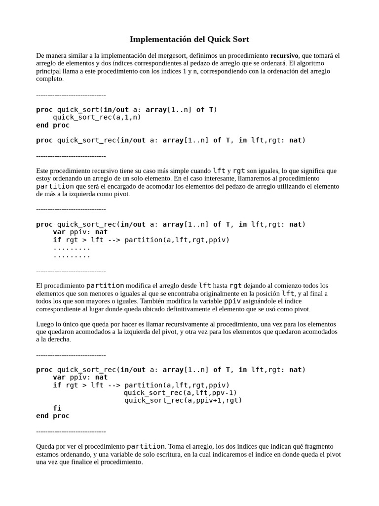Explicacion Quicksort | PDF | Programación de computadoras | Algoritmos y Estructuras de Datos