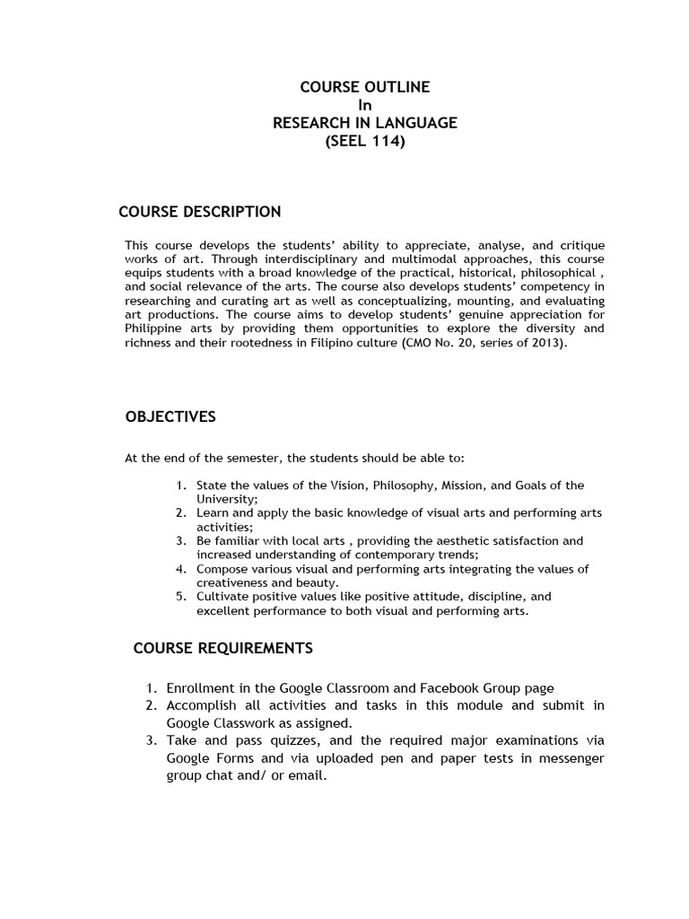 Course Outline | PDF | Liberal Arts Education | Cognition Course Outline | PDF | Liberal Arts Education | Cognition