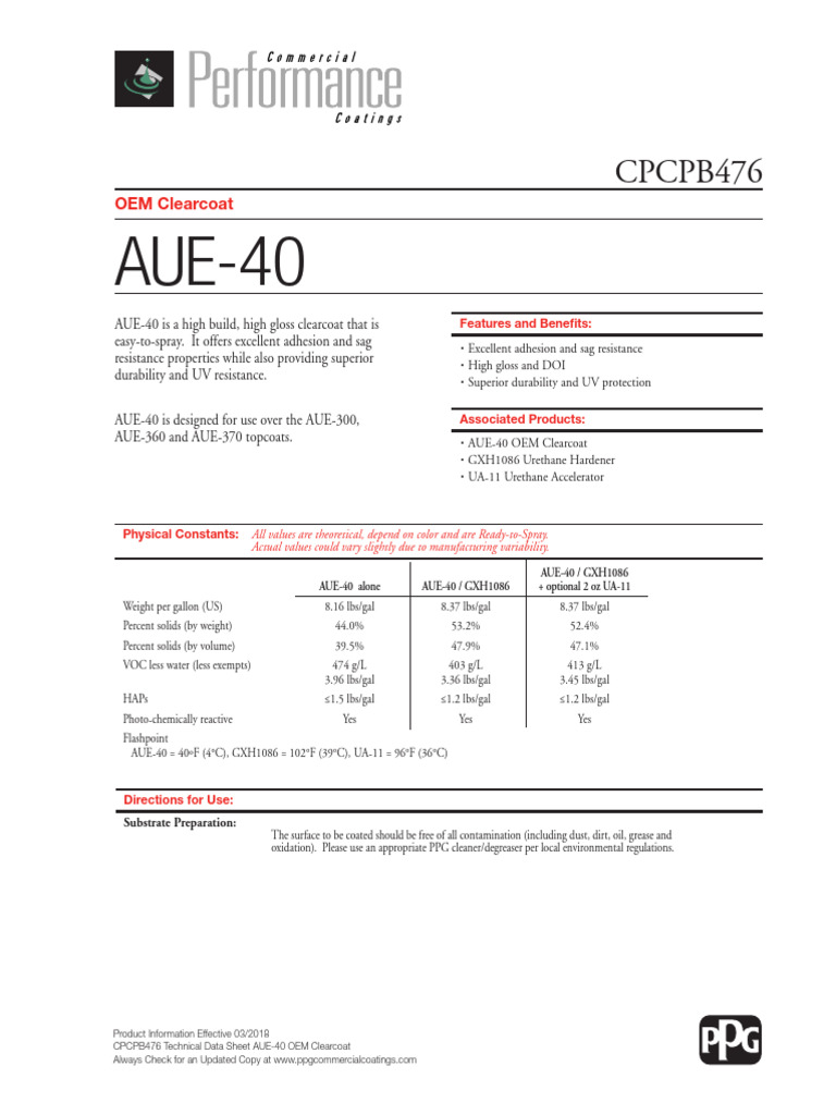 AUE-40 Clearcoat | PDF | Industrial Processes | Materials