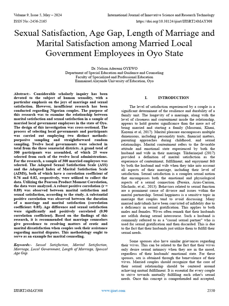 Sexual Satisfaction Age Gap Length Of Marriage And Marital Satisfaction Among Married Local