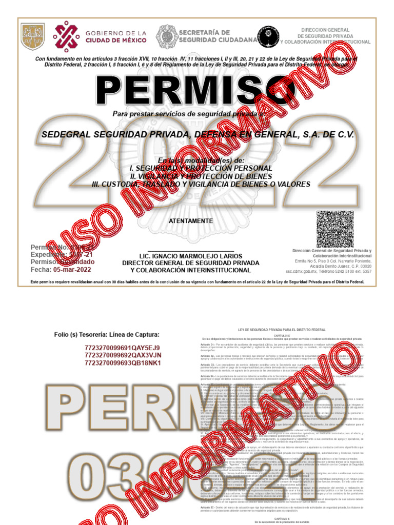 Permiso de Seguridad Privada Revalidado | PDF | Póliza de seguros ...