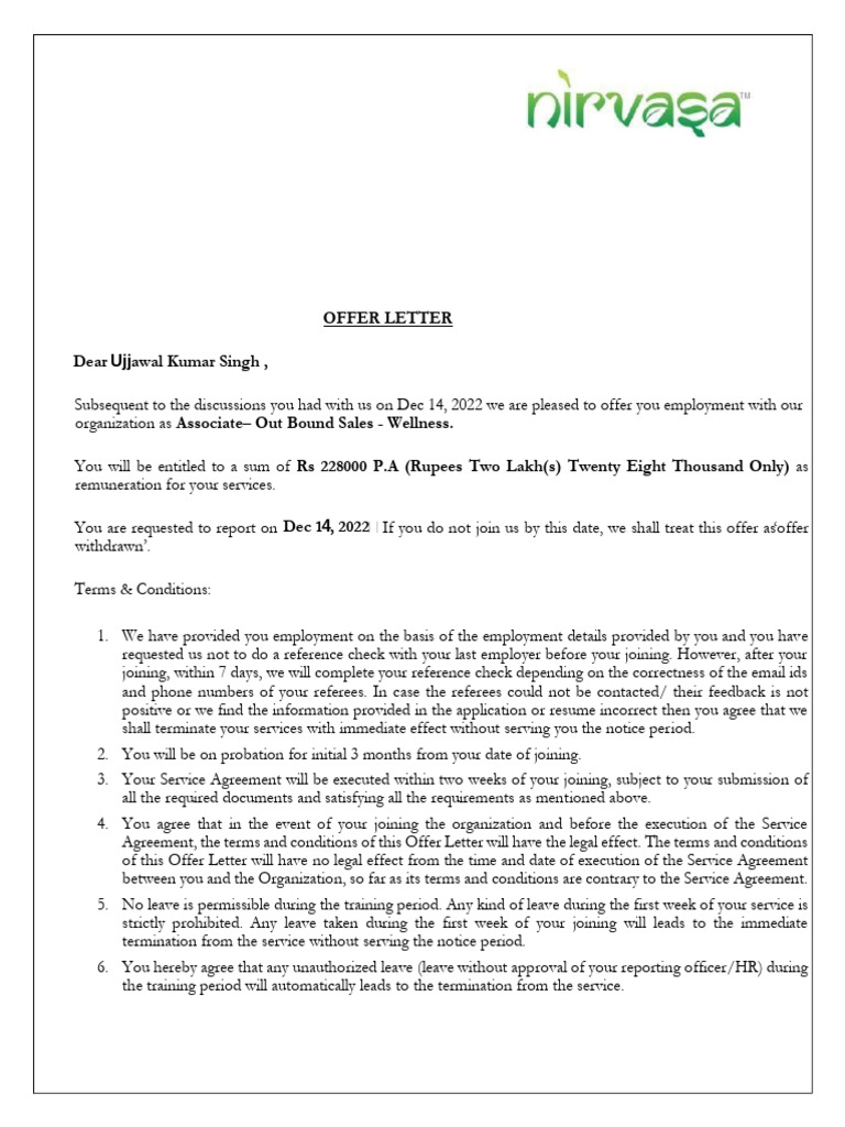 Vikas Kumar Offer Letter 1 | PDF